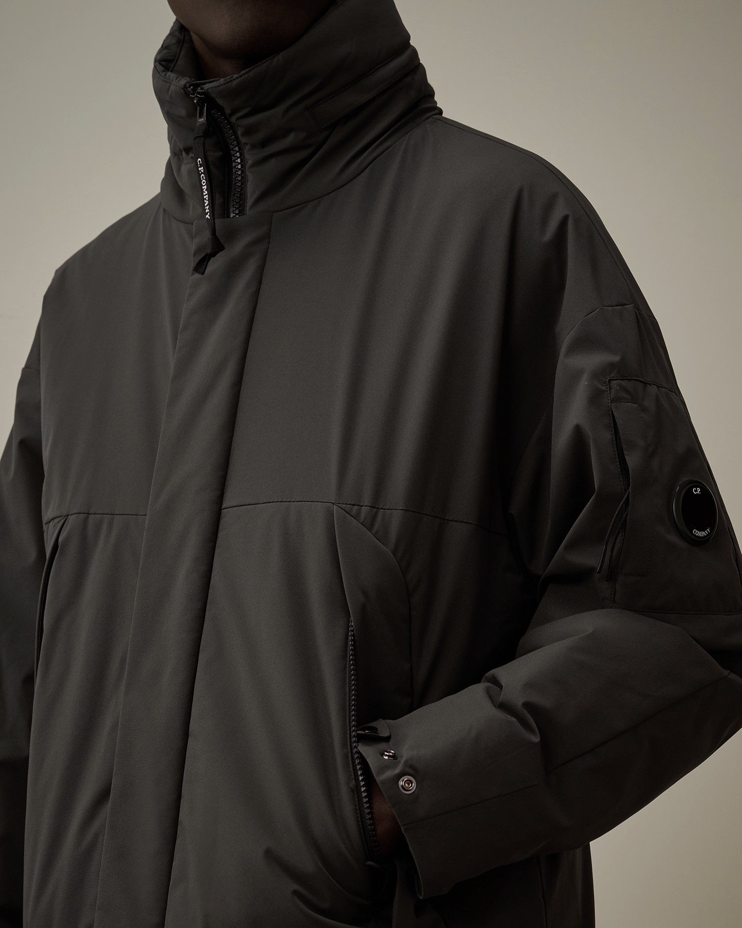 C.P. COMPANY Pro Tek Long Jacket in Dark Shadow