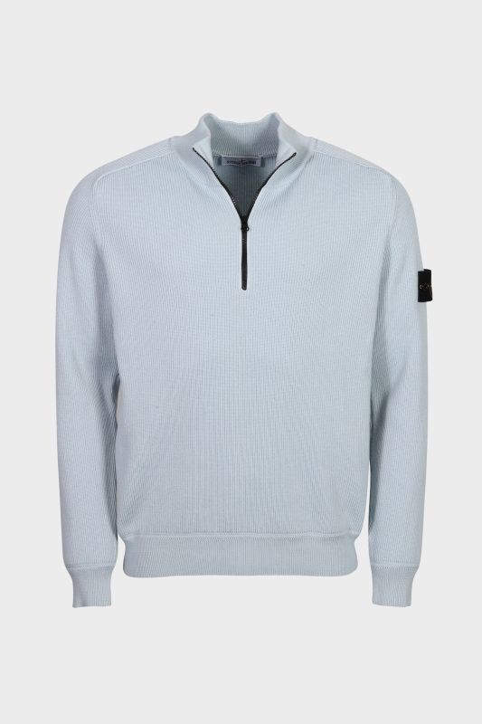 STONE ISLAND Cotton Knit Half Zip Pullover in Light Blue